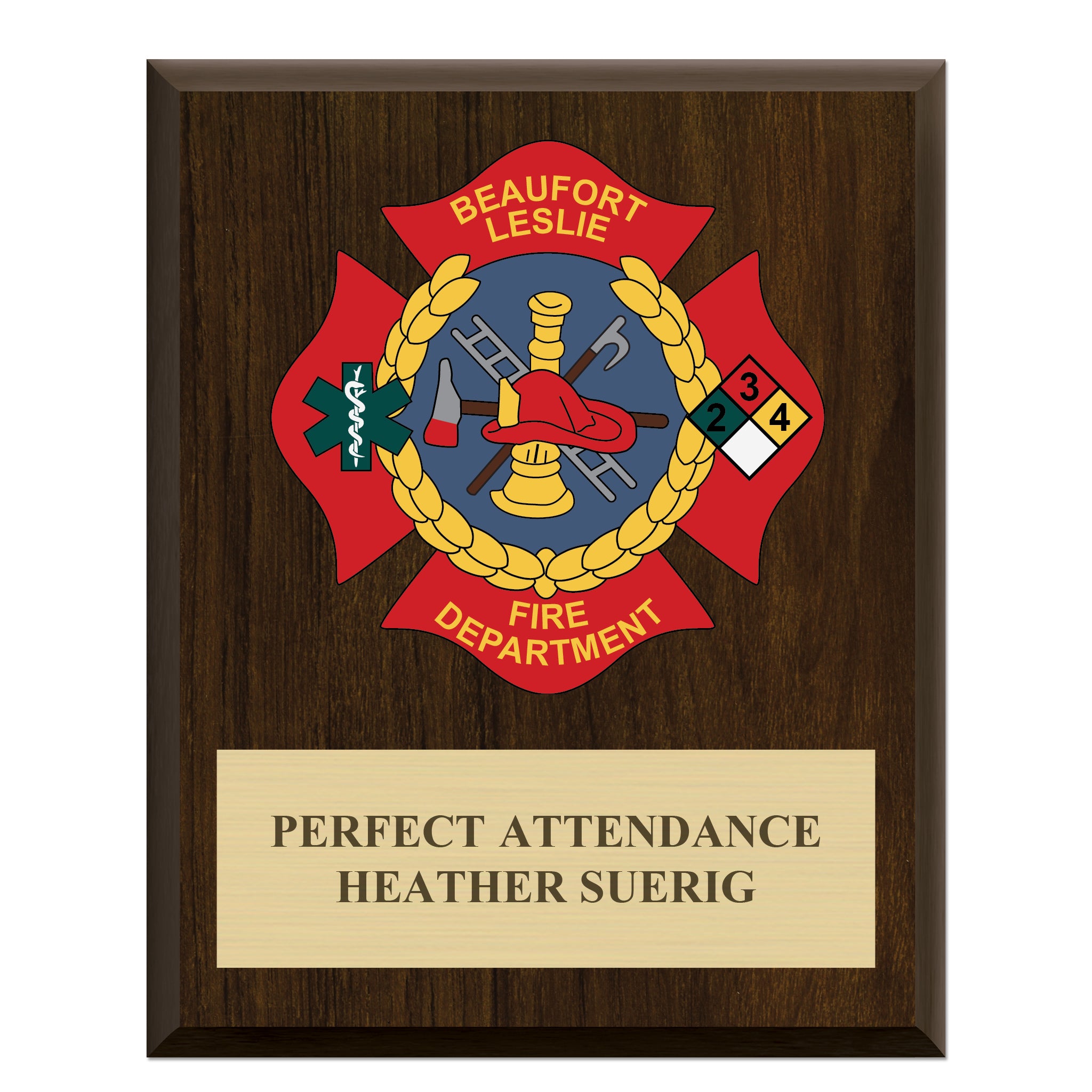 Full Color Plaque - Walnut w/ Engraved Plate | Hodges Badge Company