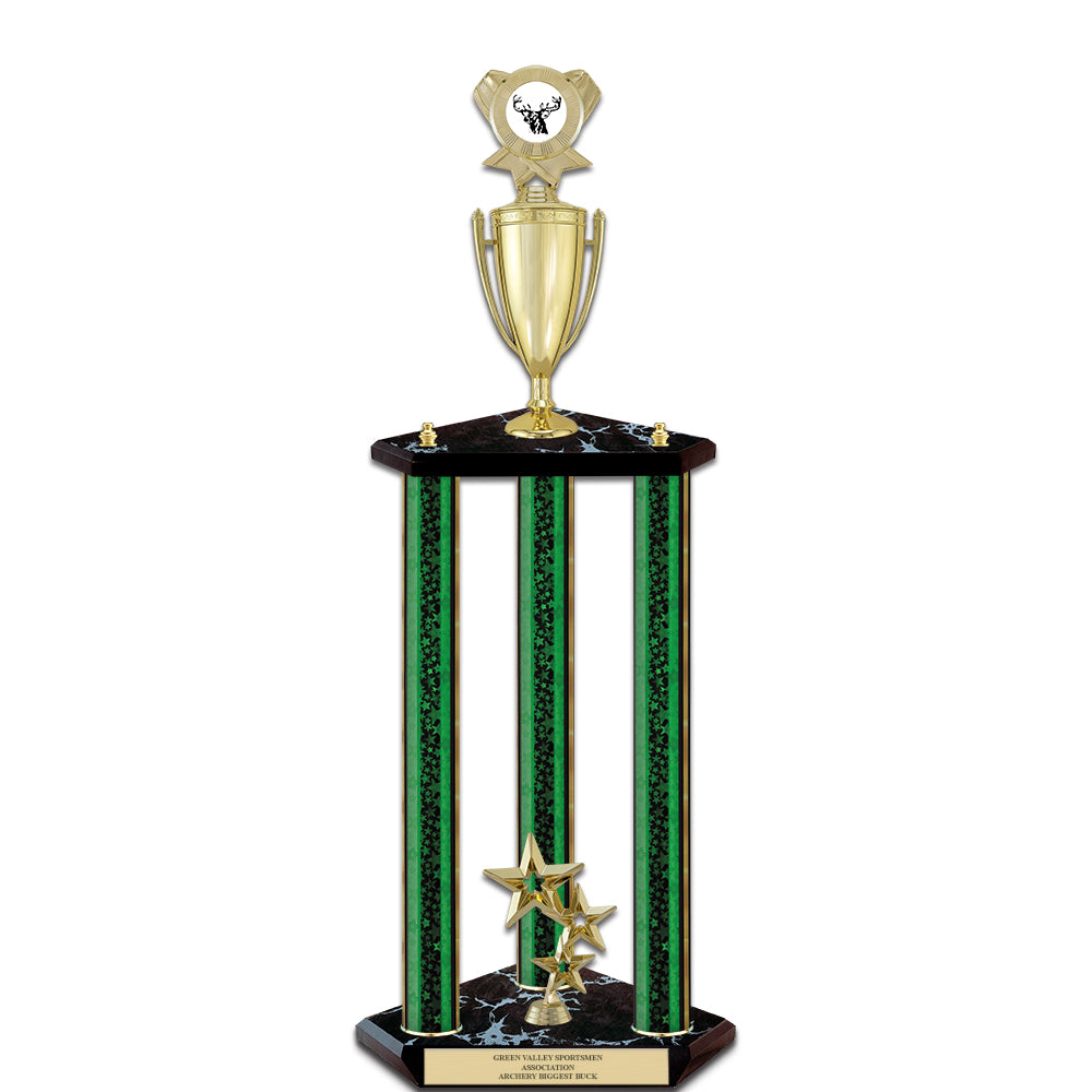26" Custom 3 Column Black Base Trophy W/ Insert Top | Hodges Badge