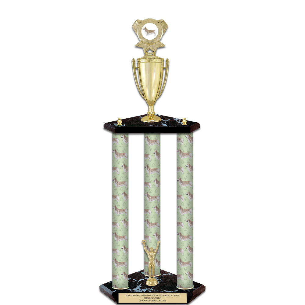 26" Custom 3 Column Black Base Trophy W/ Insert Top | Hodges Badge