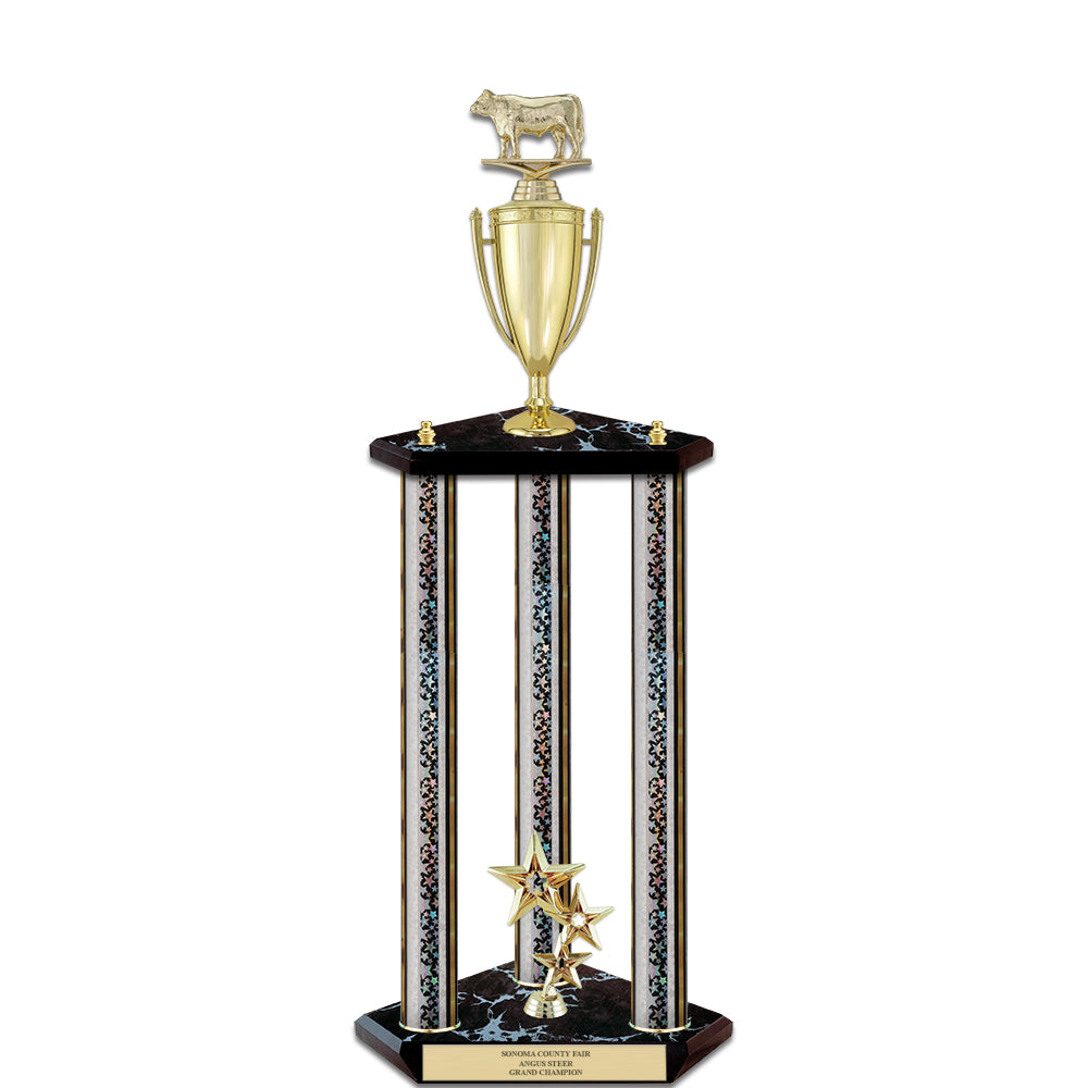 26" Custom 3 Column Black Base Trophy W/ Figurine | Hodges Badge