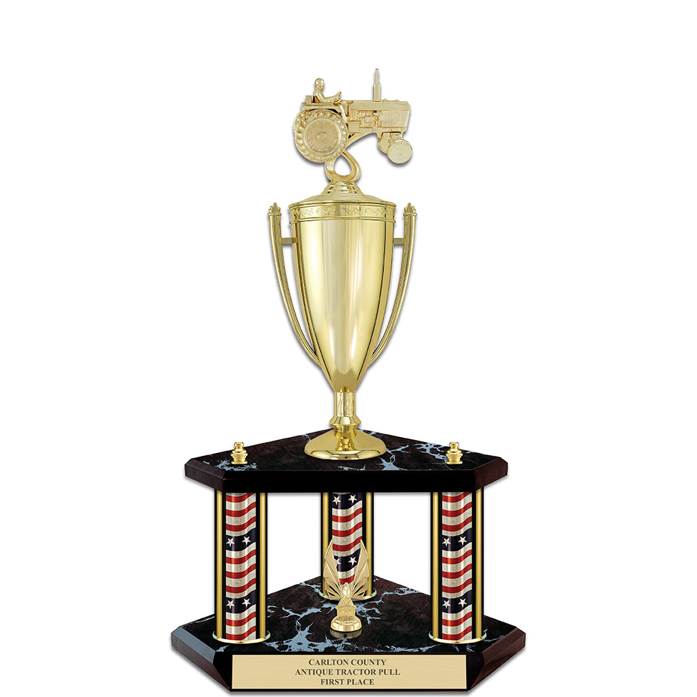 20" Custom 3 Column BB Trophy W/ Loving Cup & Trim | Hodges Badge