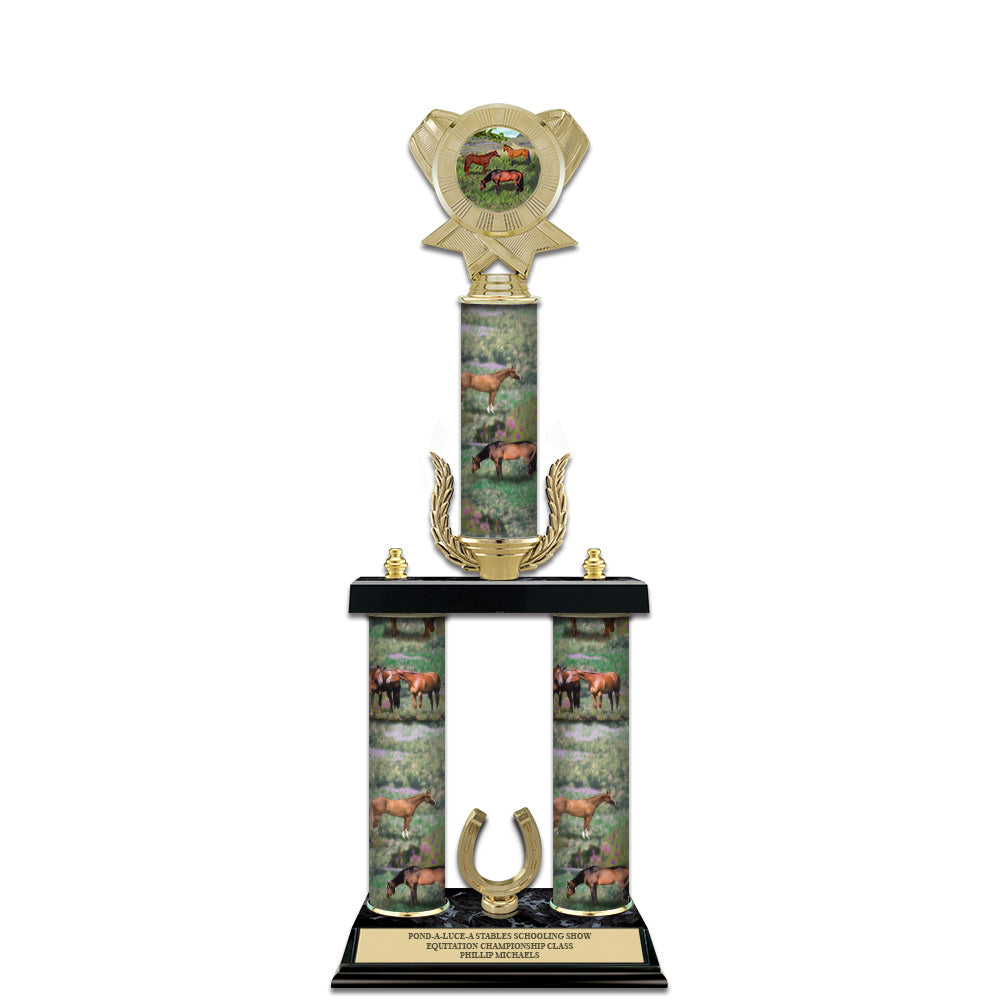 20" Custom 3 Column Horse Show Award Trophy With Insert Top | Hodges Badge
