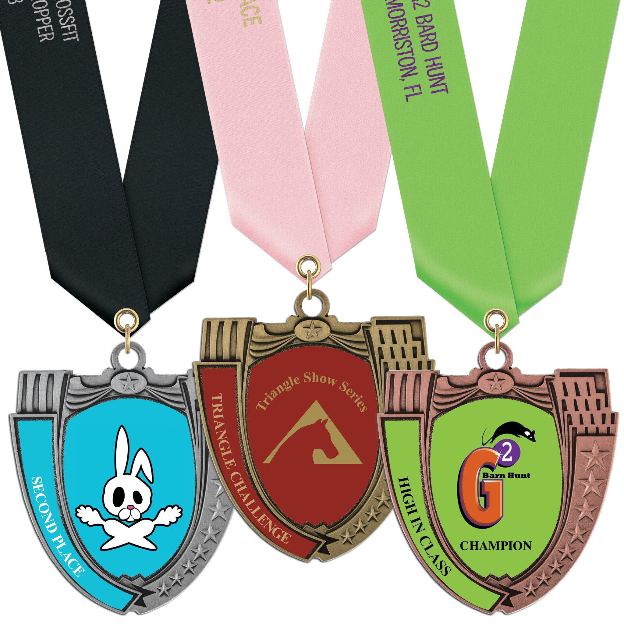 MS Mega Shield Medals w/ satin neck ribbon | Hodges Badge Co.