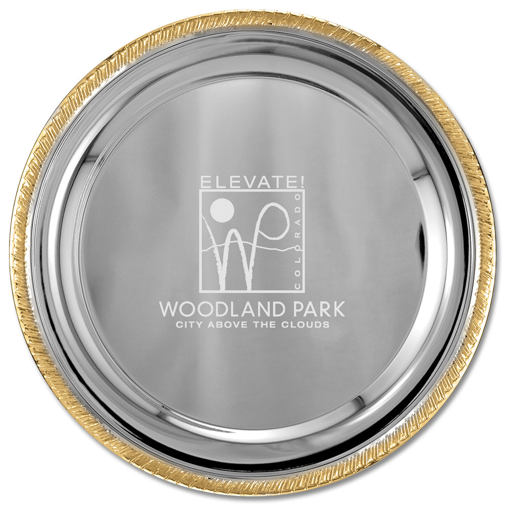 Round Tray w/ Gold Border | Silver Award Trophies